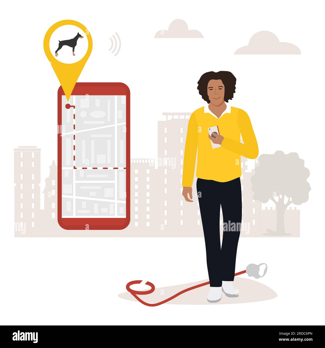Vector illustration Man uses application on cell phone for search the ...