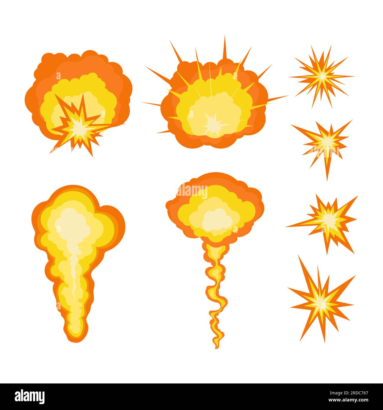 Explosion flash cartoon illustration, mushroom after explosion burning sparks. Vector isolated ...