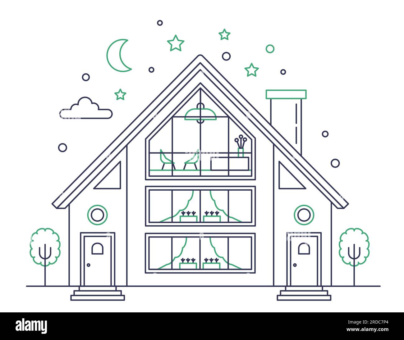 Village american house. Suburban cottage architecture, rural home ...