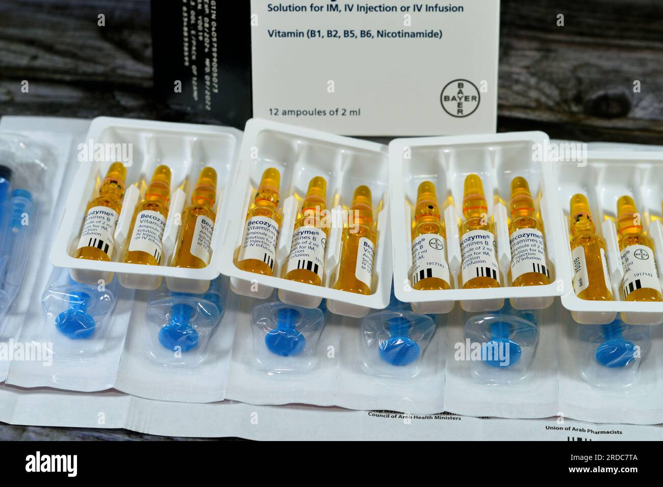 Cairo, Egypt, June 26 2023: Becozyme Injection Vitamins B1, B2, B3, B5 ...