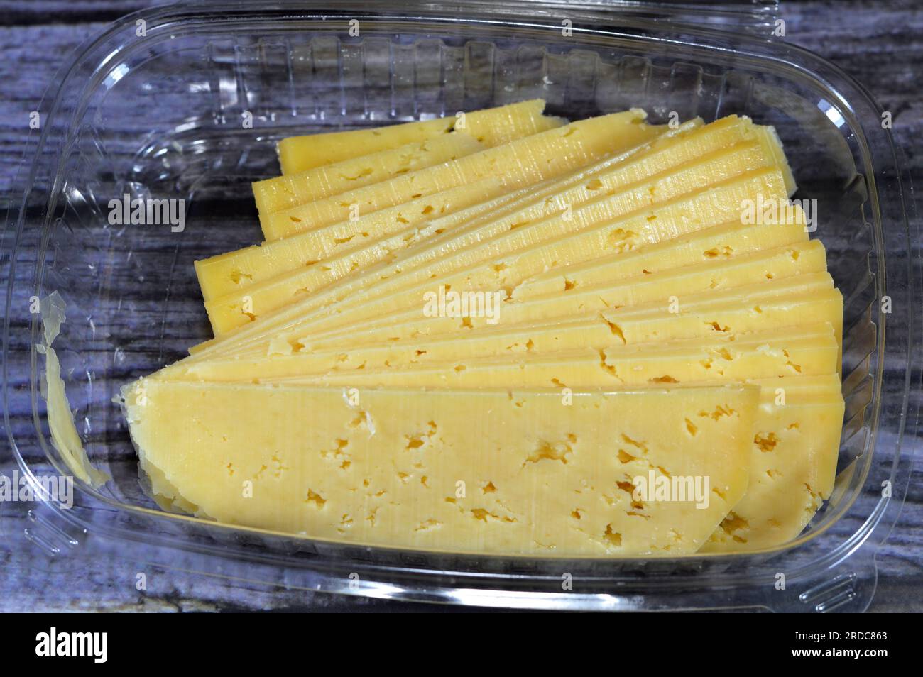 Slices of Egyptian Rumi cheese, also called gebna romiya or gebna ...