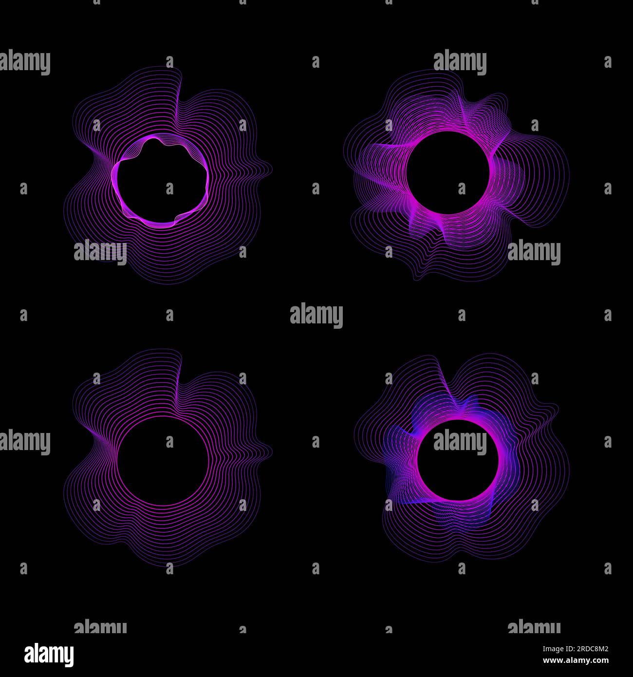 Circle of sound waves. Neon round music sound wave for equalizer. Radial sound wave curve with ...