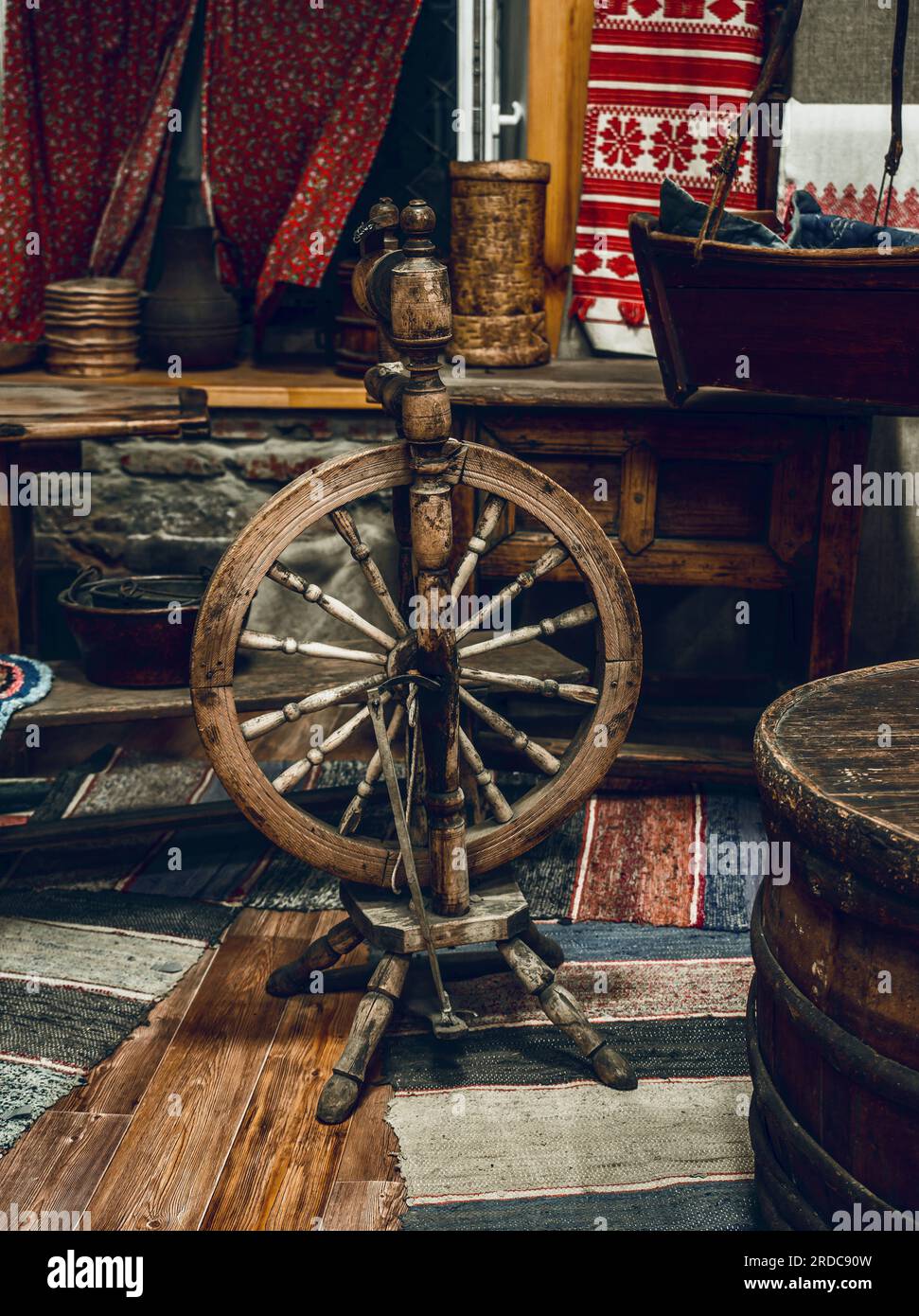 Living room with antique furniture and outdated utensils. Rural life of ...