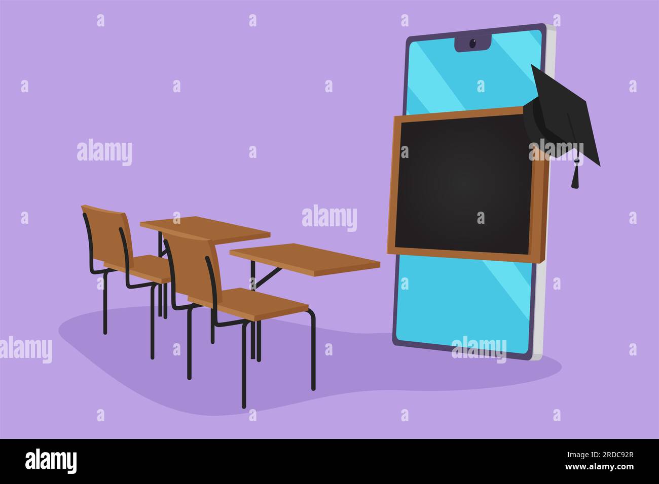 Cartoon flat style drawing empty study chairs and desks facing ...