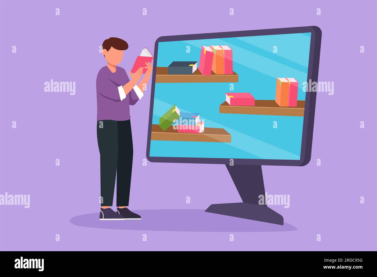 Character flat drawing young smart male student reading book while ...