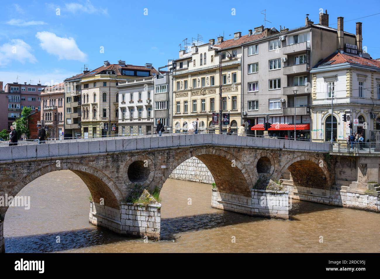 The Latin Bridge across the River Miljacka next to the siite of the ...