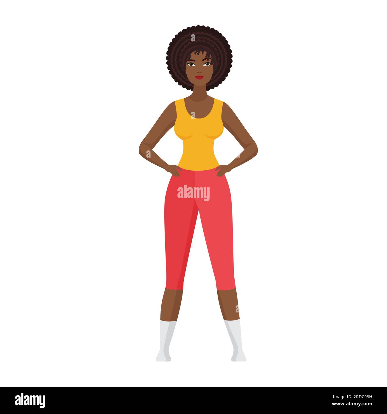 Serious female fitness trainer in standing pose. Gym coach with hands ...