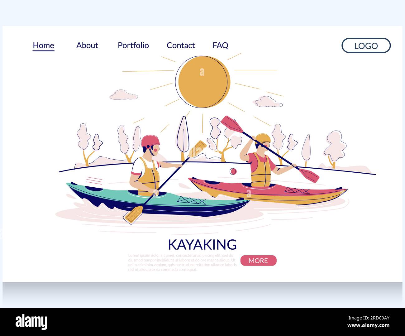 Kayaking vector website landing page design template Stock Vector Image ...