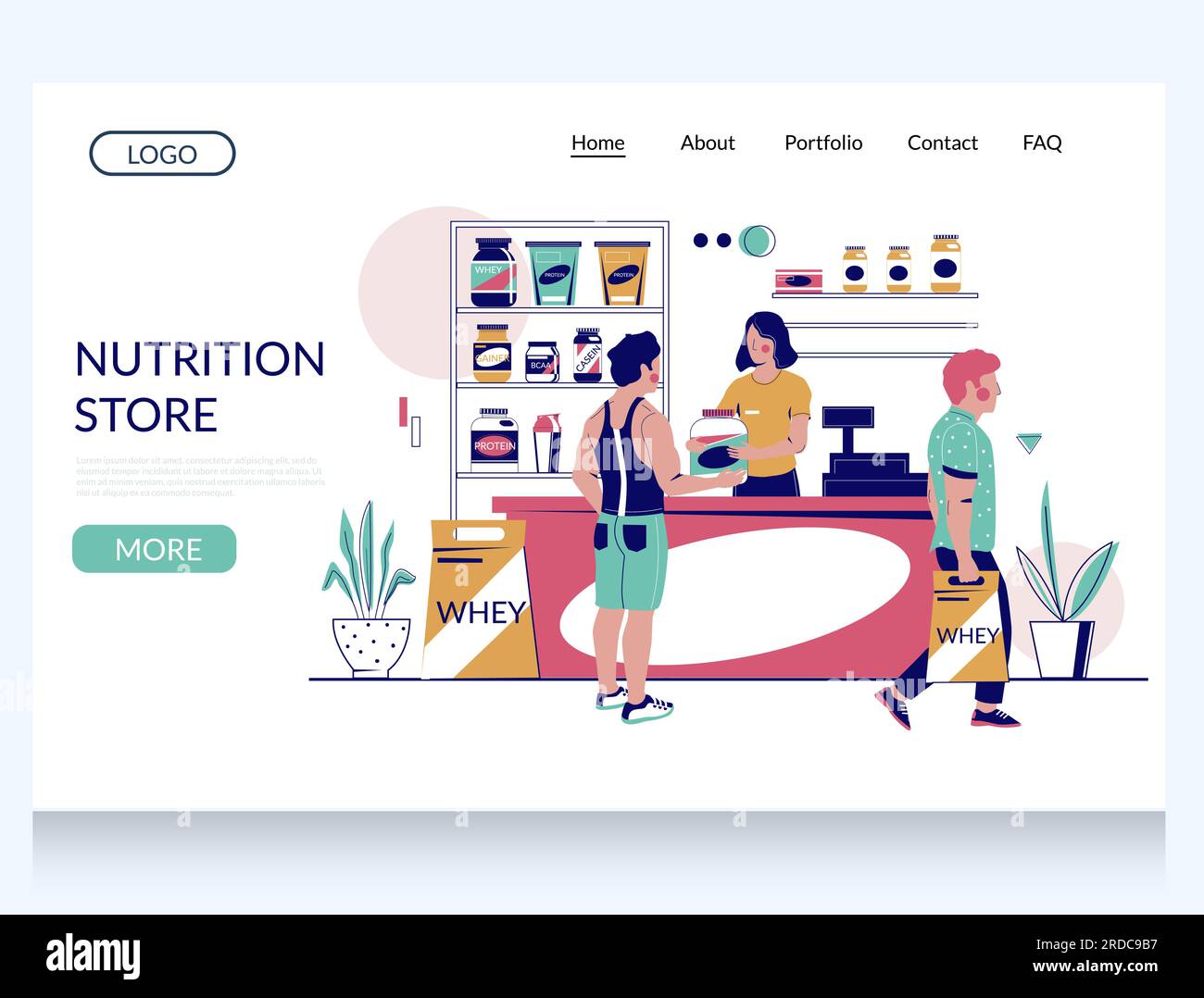 Nutrition store vector website landing page design template Stock ...