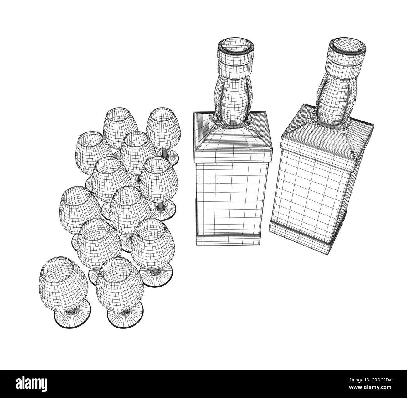Wine Glass Set Vector Simple Design Set Of Wireframe Of Glasses From Black Lines Isolated On A