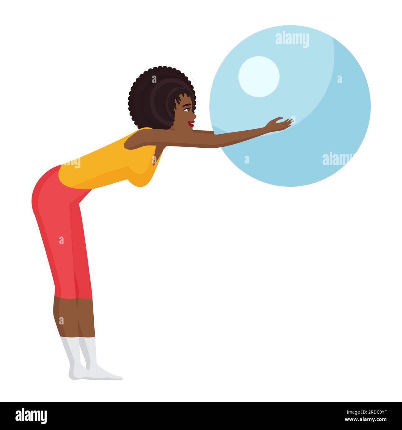 Fitness program with exercise ball. Personal sport gym coach vector ...