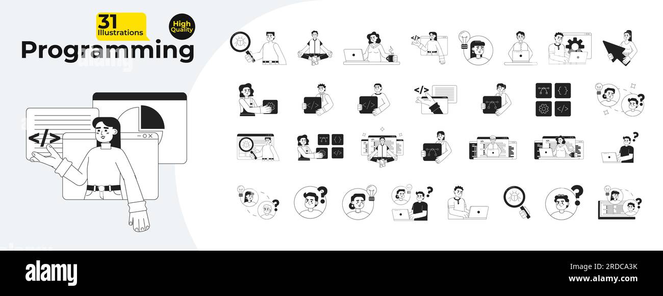 Programming monochrome concept vector spot illustrations bundle Stock Vector Image & Art - Alamy