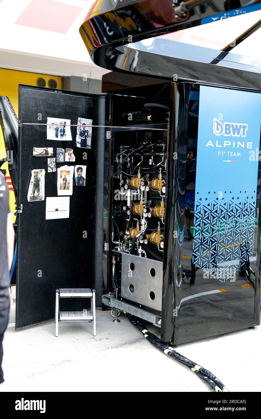 Mogyorod, Hongrie. 20th July, 2023. Alpine F1 Team mechanical detail of ...