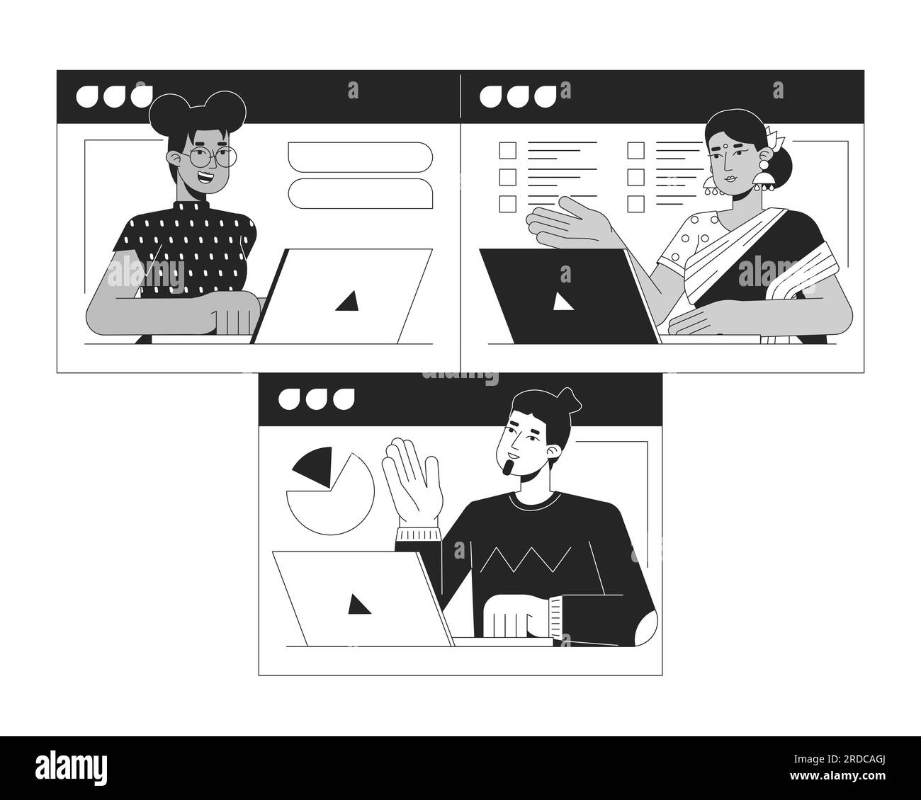 Online group meeting bw concept vector spot illustration Stock Vector ...