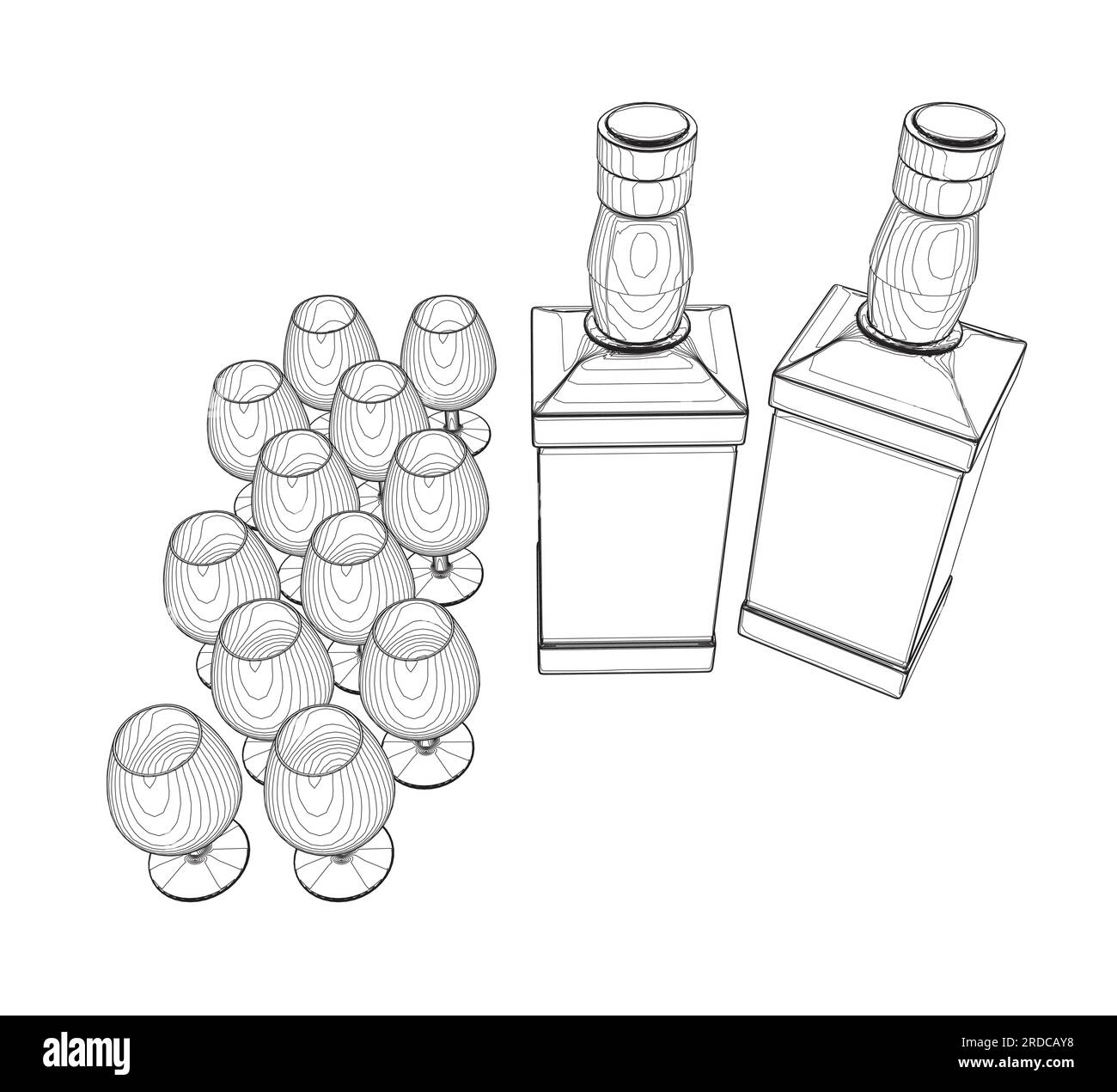 Wine Glass Set Vector Simple Design Set Of Contours Of Glasses From Black Lines Isolated On A