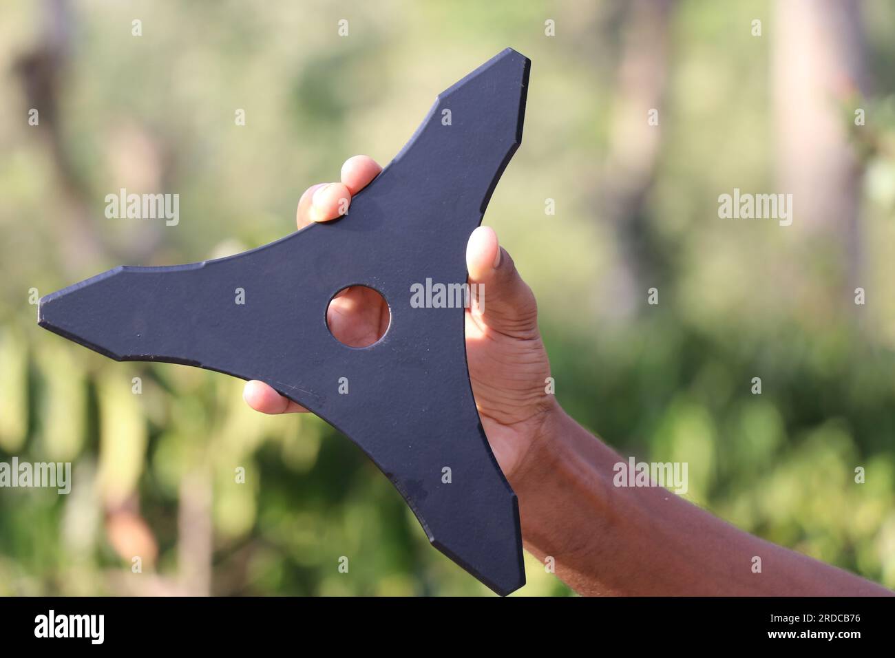 Brush cutter blade in new condition held in the hand on nature ...