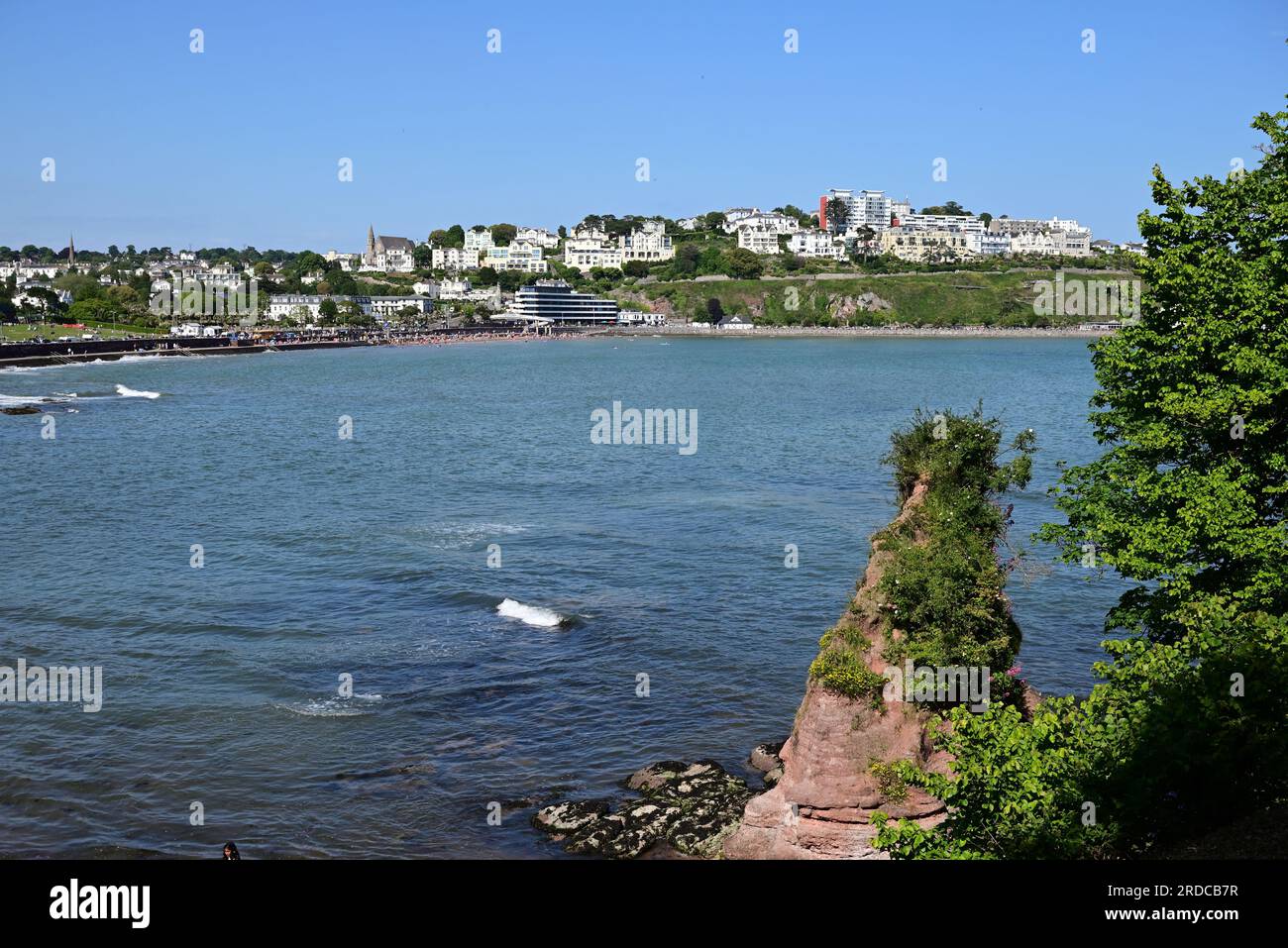 View of Torquay seafront at high tide from Corbyn Head Stock Photo - Alamy