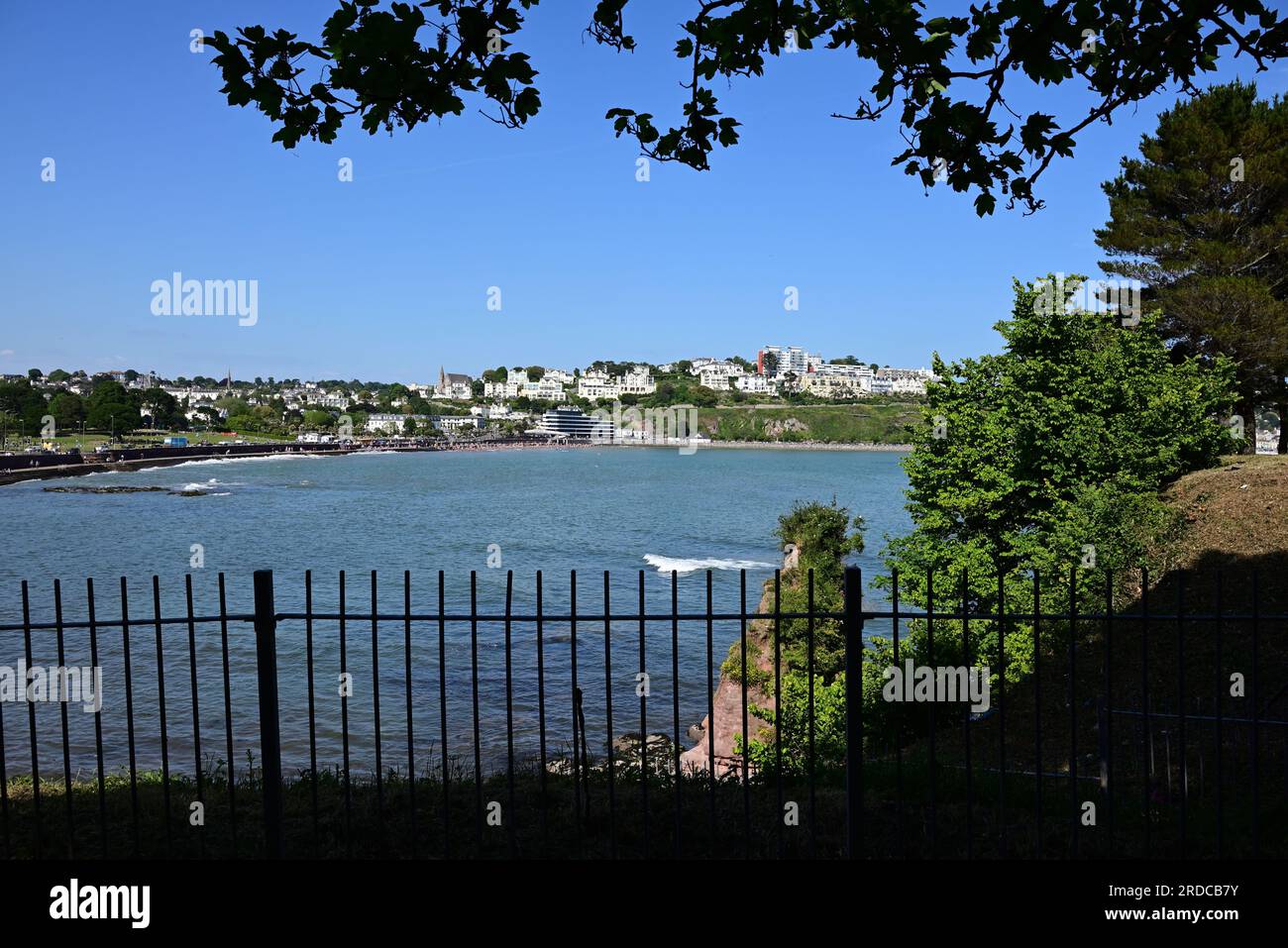 View of Torquay seafront at high tide from Corbyn Head Stock Photo - Alamy