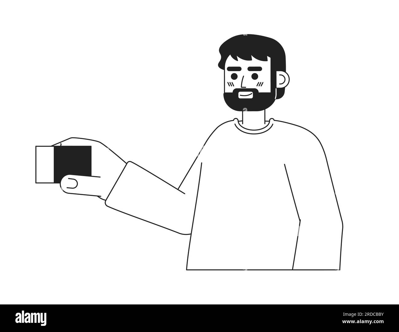 Happy bearded dad holding constructor cube monochromatic flat vector ...