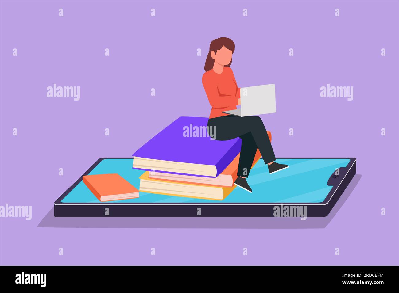 Graphic flat design drawing beauty smart female college student sitting ...