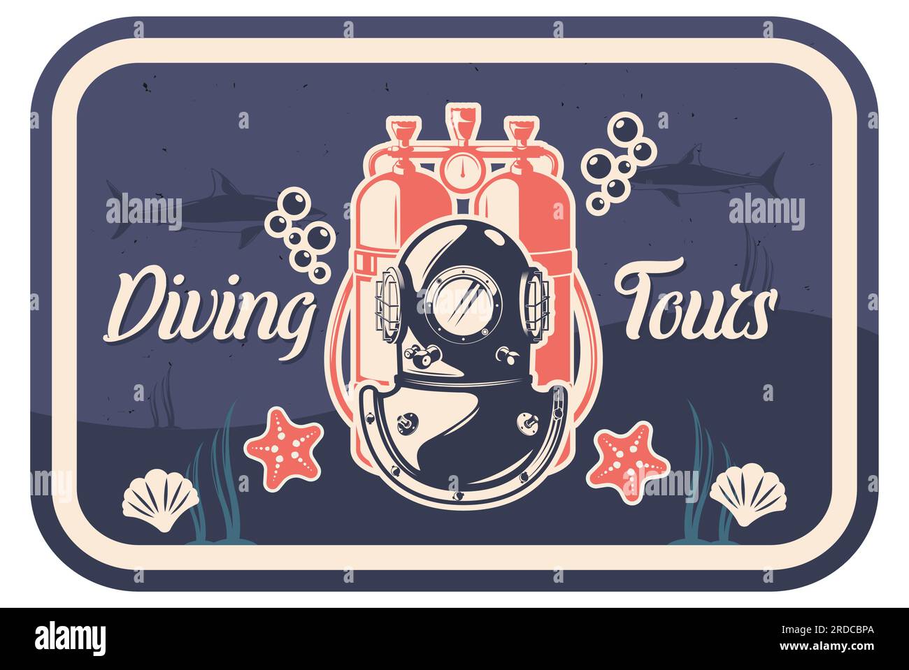 Diving tours vintage typography poster template, vector illustration ...