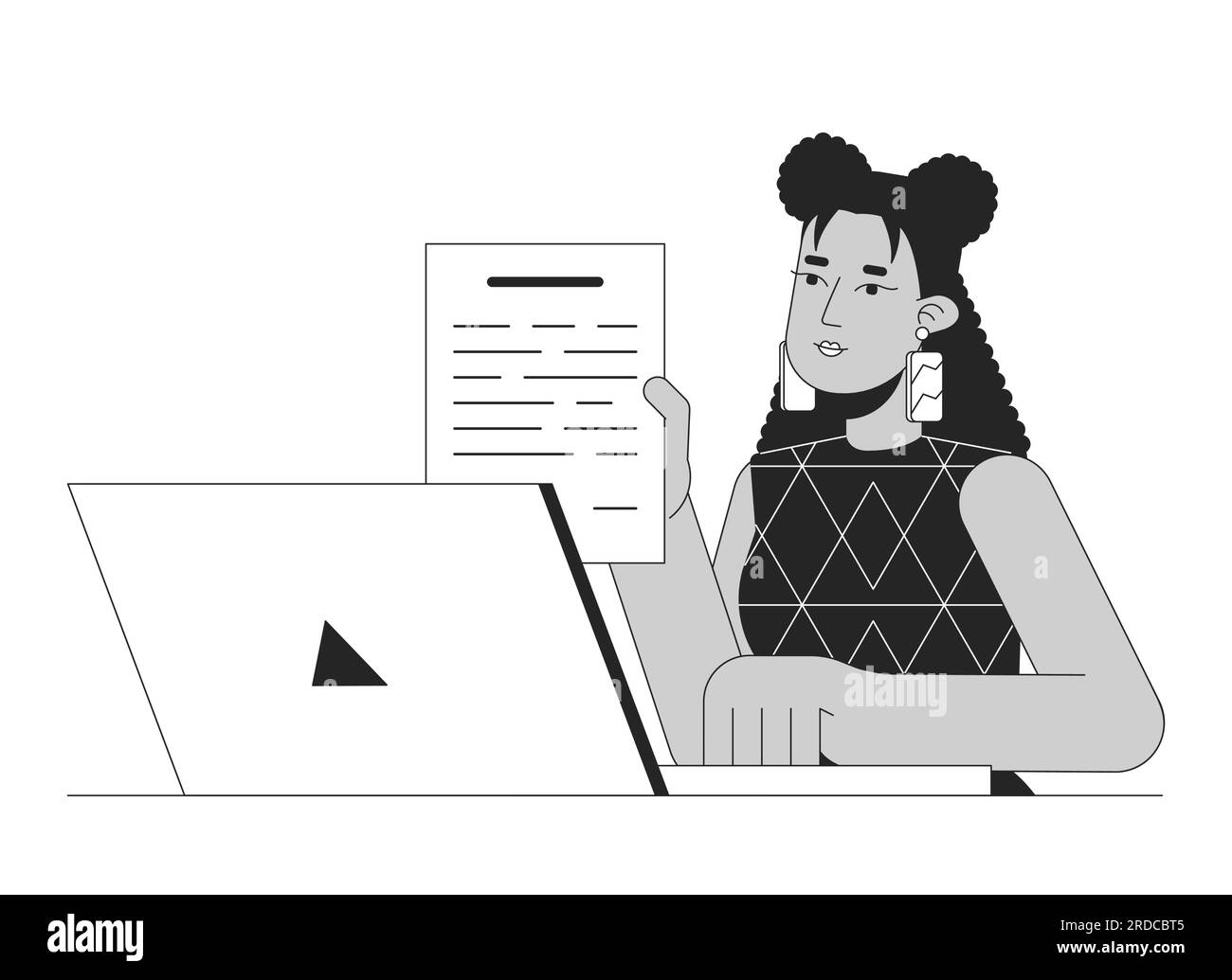 Beautiful Hispanic Woman At Laptop Flat Line Black White Vector Character Stock Vector Image