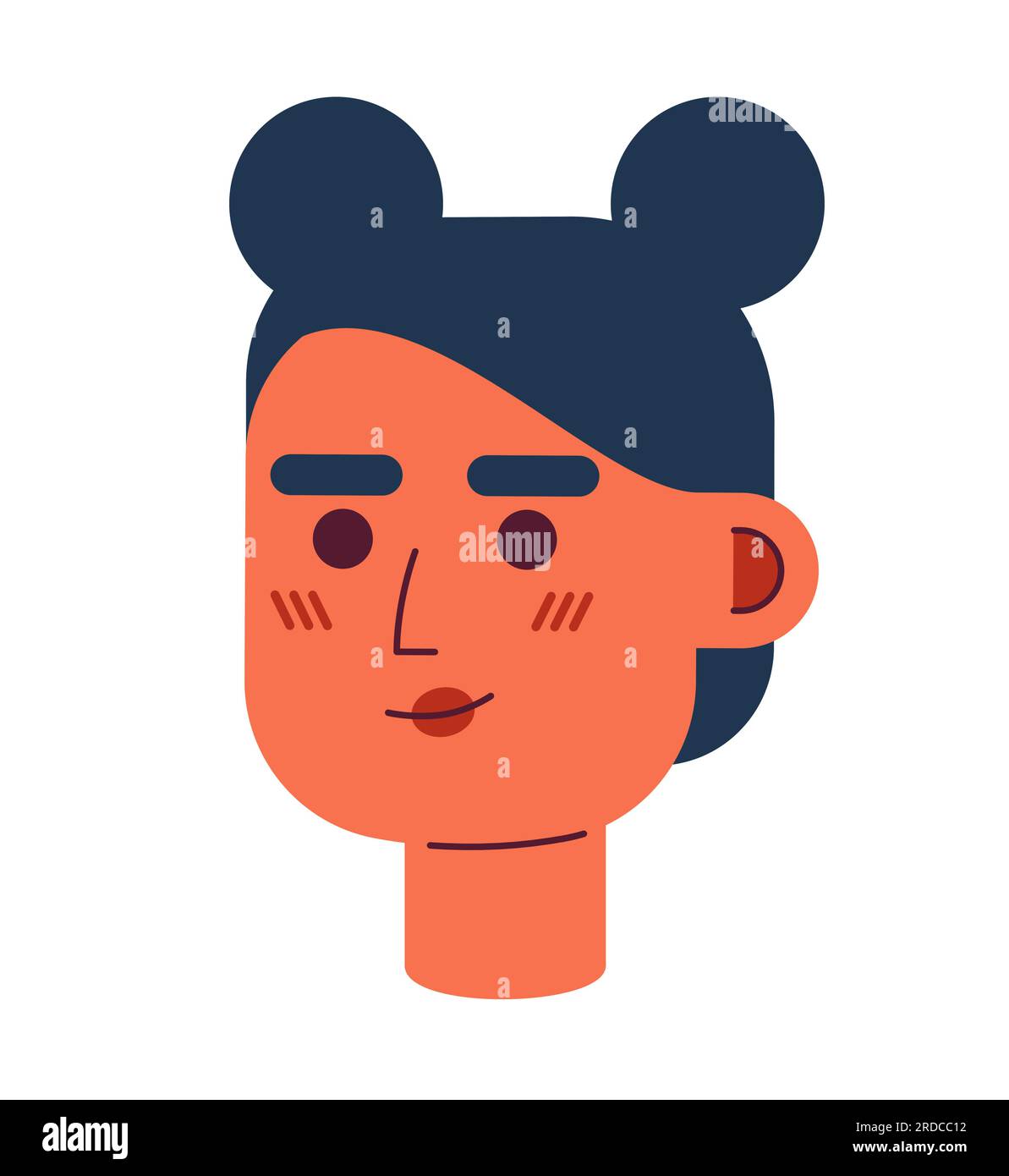 Pretty young girl with two buns hairstyle semi flat vector character ...