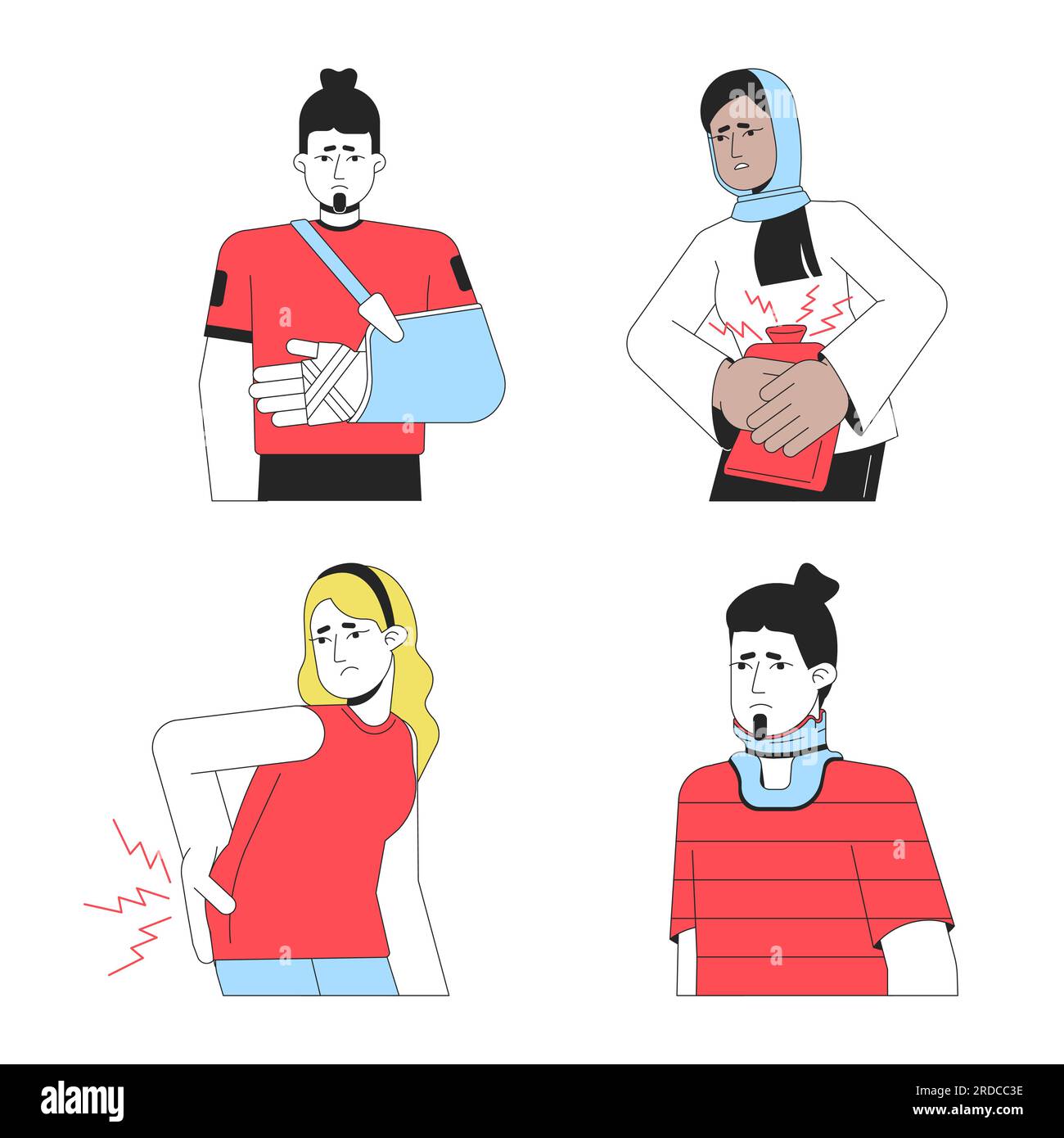 Young people with traumas flat line color vector character Stock Vector ...