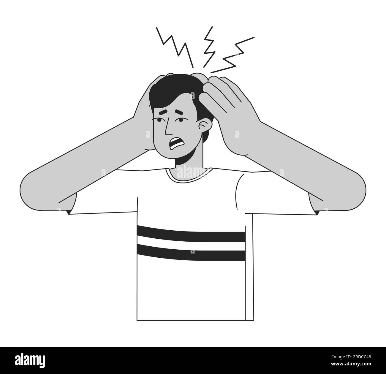 Guy touch injury on head flat line black white vector character Stock ...