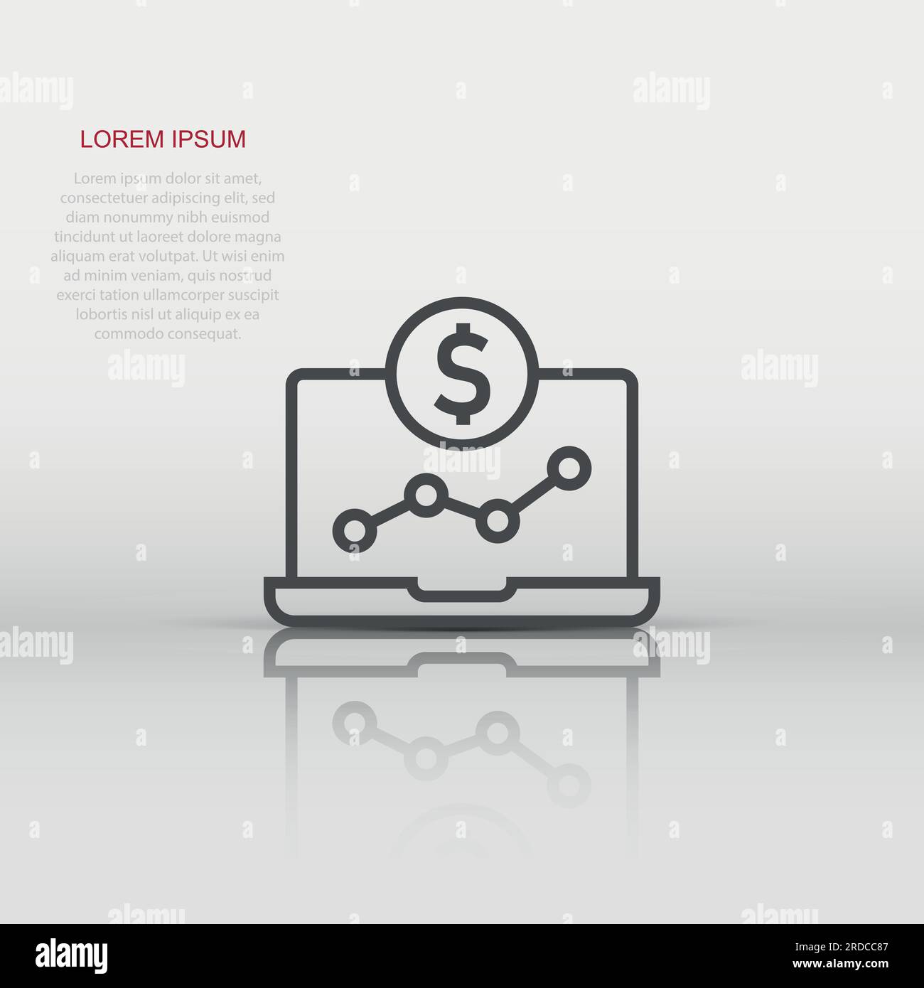 Laptop computer chart icon in flat style. Money diagram vector ...