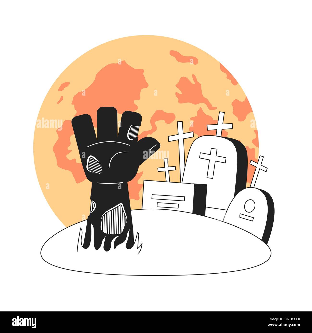 Zombie horror on full moon cemetery monochrome concept vector spot ...