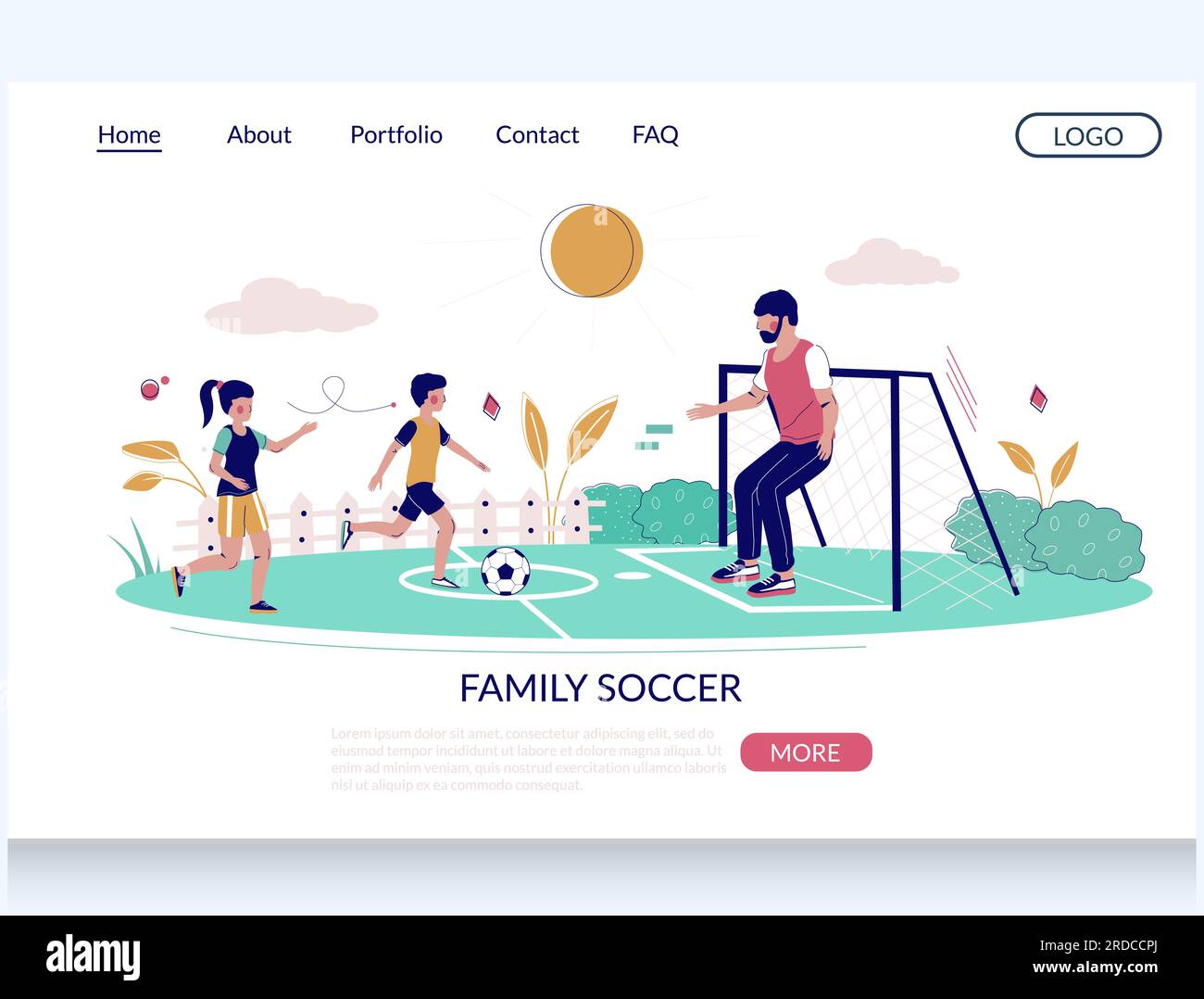 Family soccer vector website landing page design template Stock Vector ...