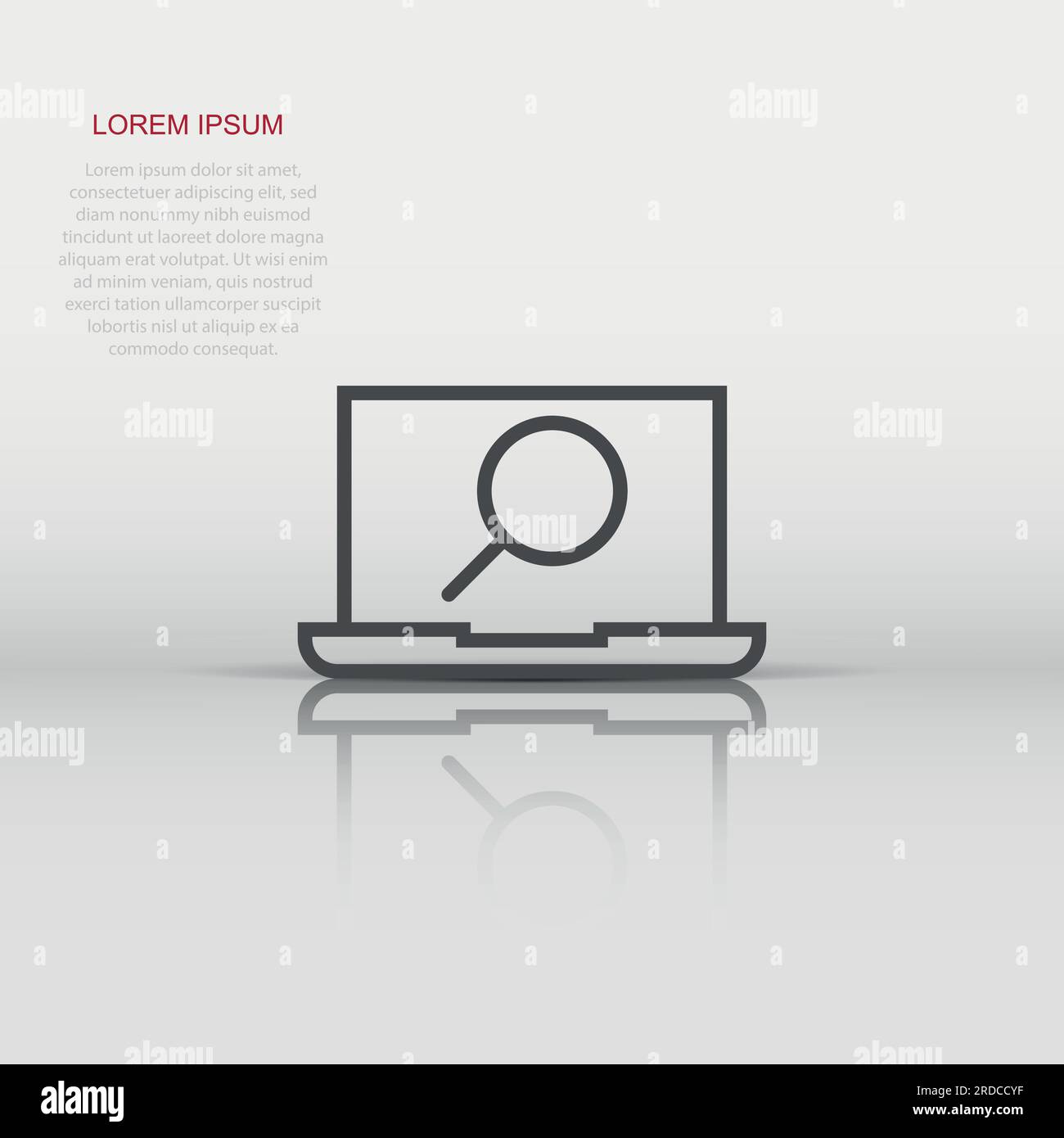 Computer search icon in flat style. Laptop with magnifying glass vector ...