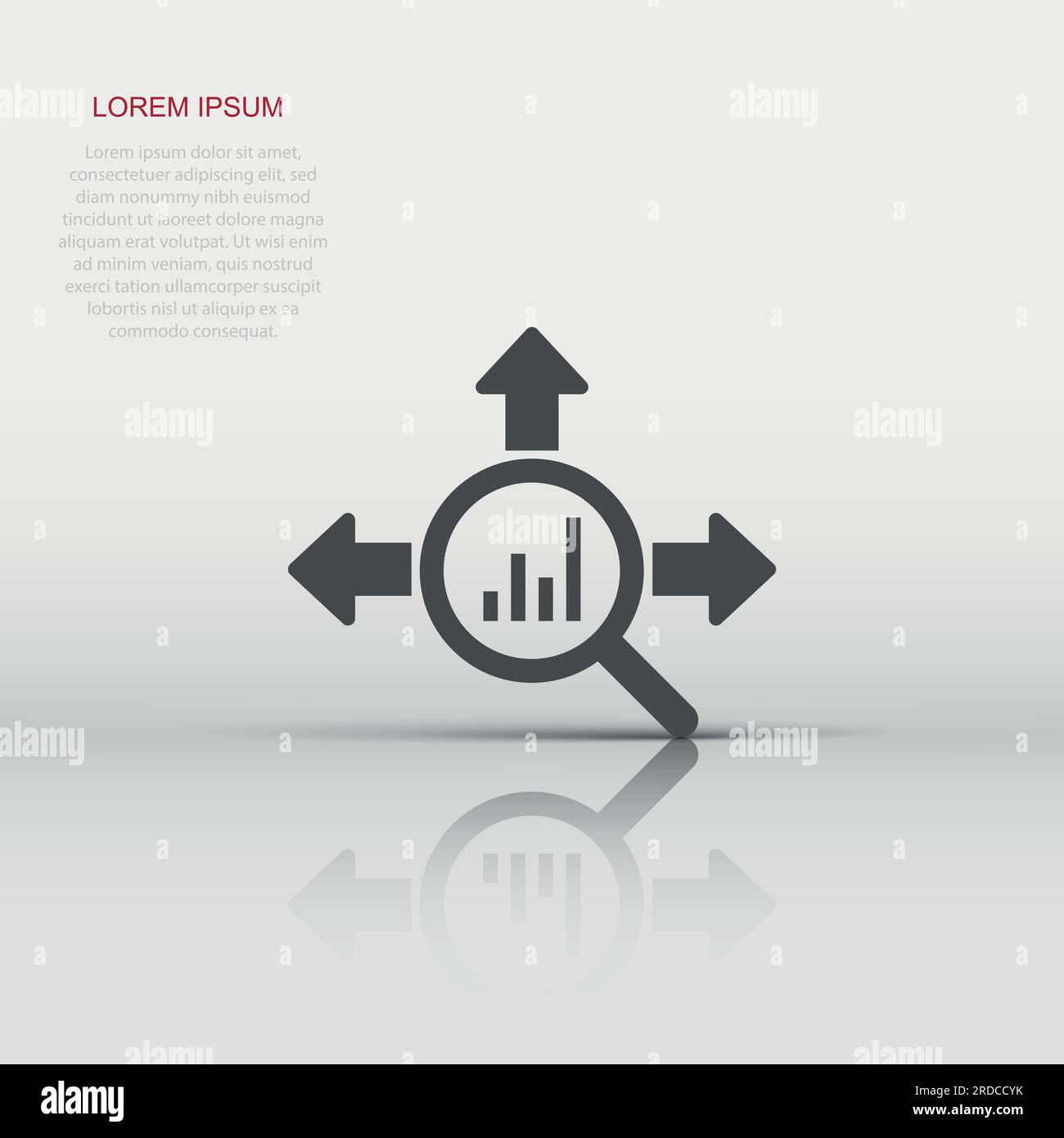 Market trend icon in flat style. Growth arrow with magnifier vector illustration on white ...
