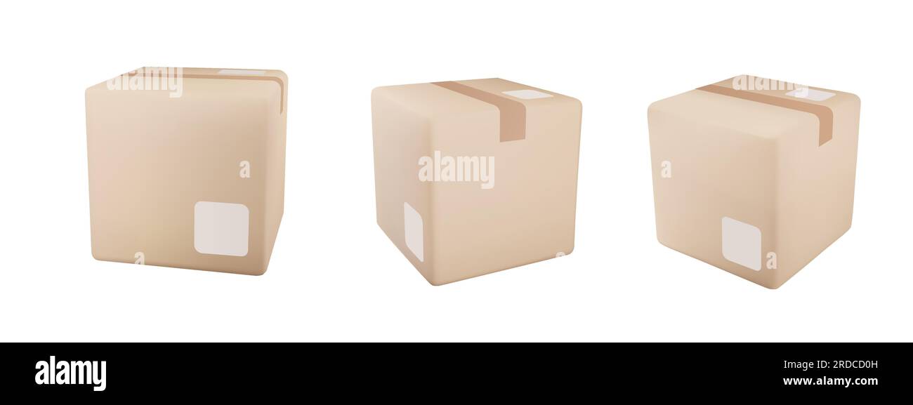 Cardboard or carton realistic delivery boxes with scotch tape and ...