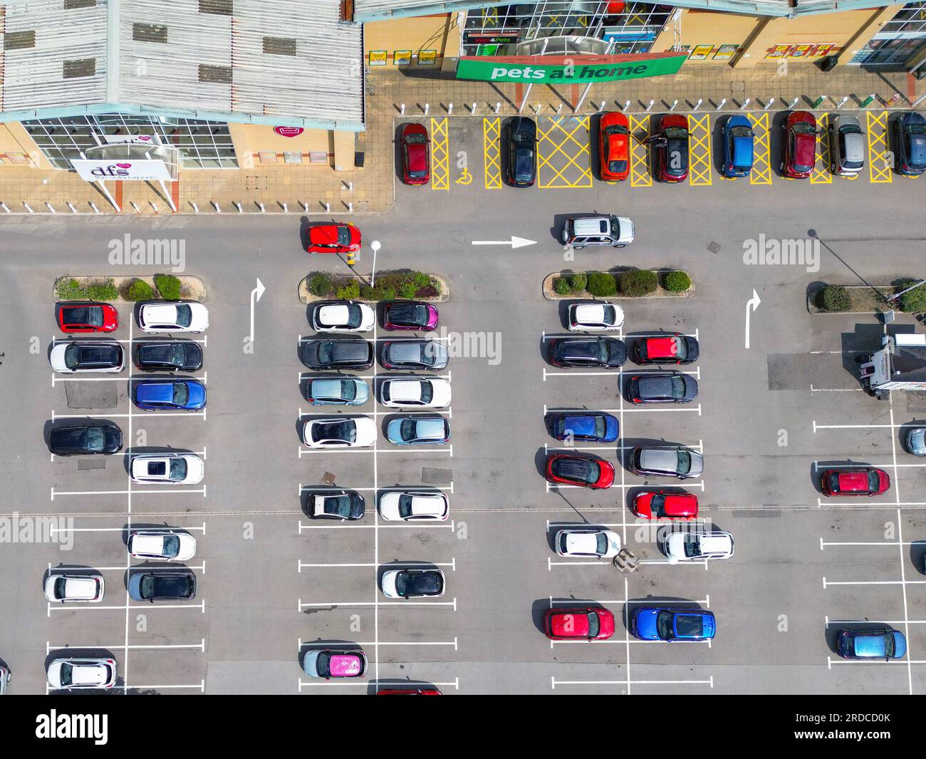 Llantrisant, Wales, UK - 19 July 2023: Aerial view of cars parked ...