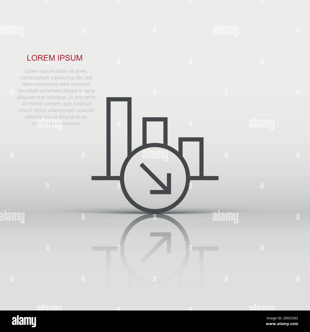 Market trend icon in flat style. Decline arrow with magnifier vector illustration on white ...