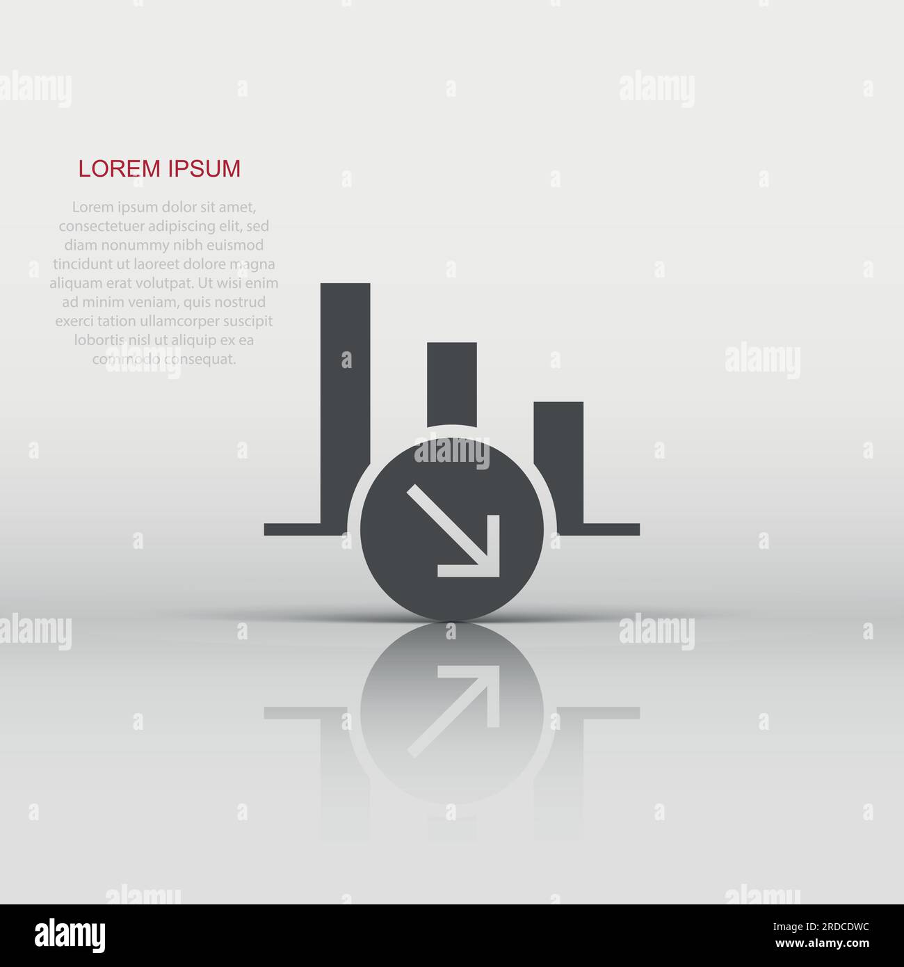 Market trend icon in flat style. Decline arrow with magnifier vector illustration on white ...