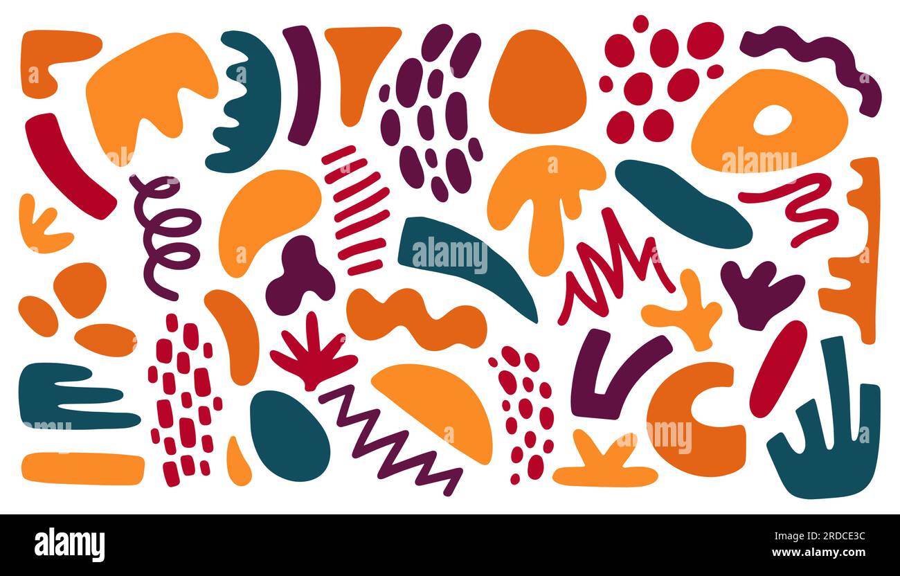 Big set of colorful hand painted various shapes, curls, forms, brush ...