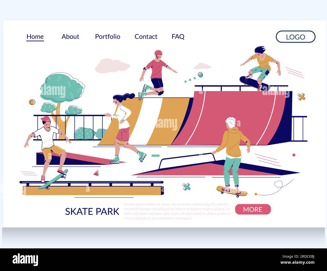 Skate park vector website landing page design template Stock Vector ...