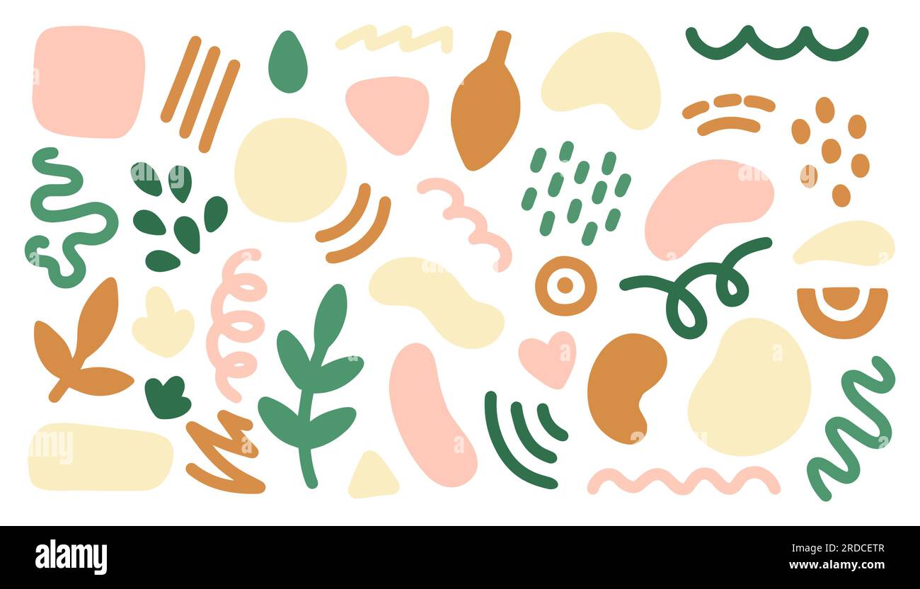 Big set of colorful hand painted various shapes, curls, forms, brush ...