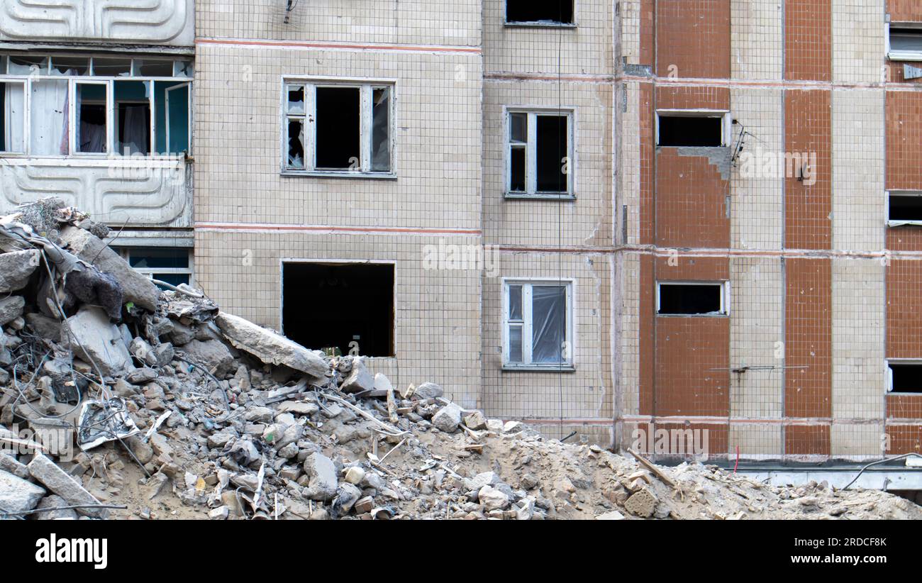 Demolition of a high-rise building. The collapse of a residential ...