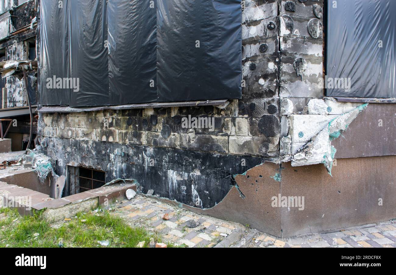 Residential high-rise building after a strong fire. Apartments and ...