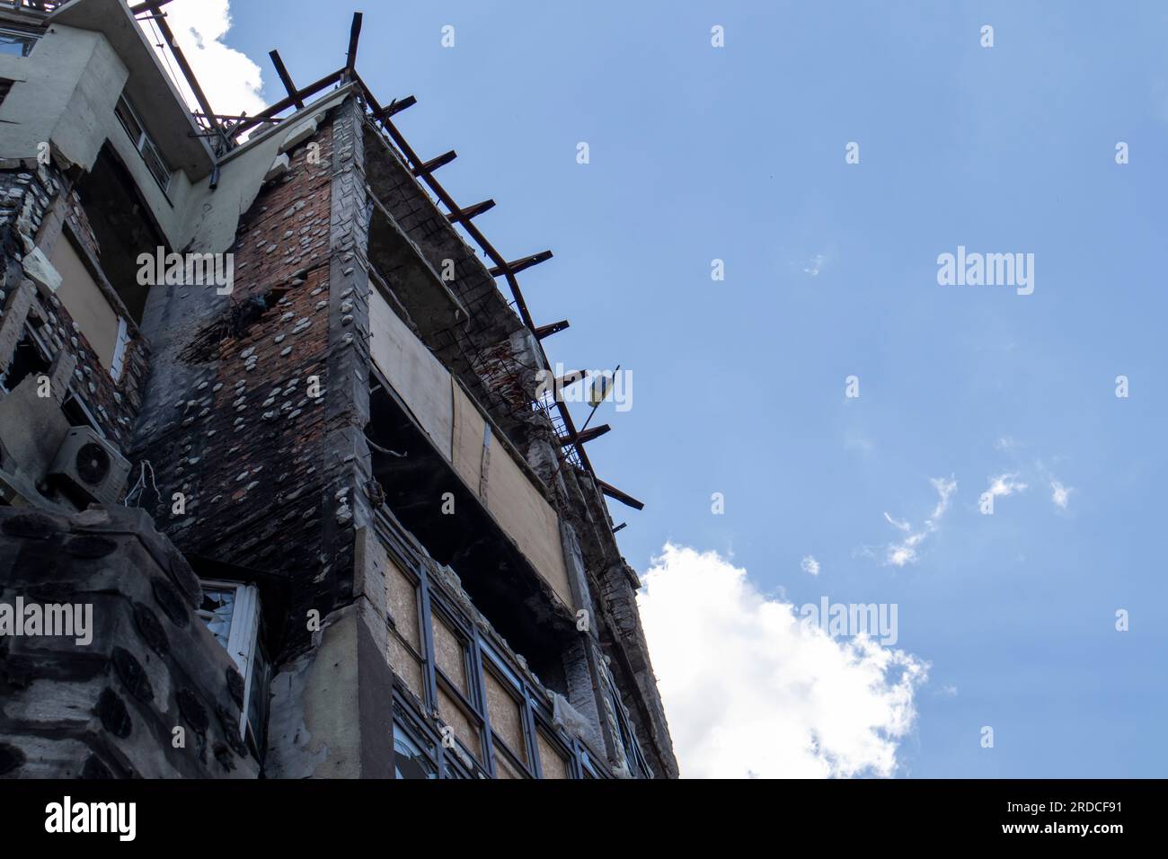 Residential high-rise building after a strong fire. Apartments and ...