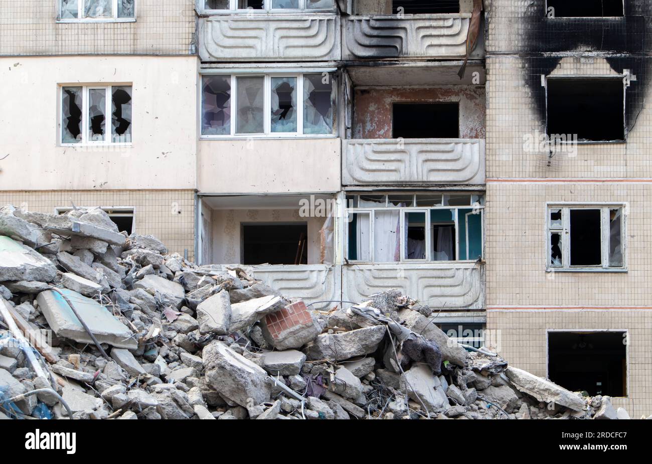 Residential high-rise building after a strong fire. Apartments and ...