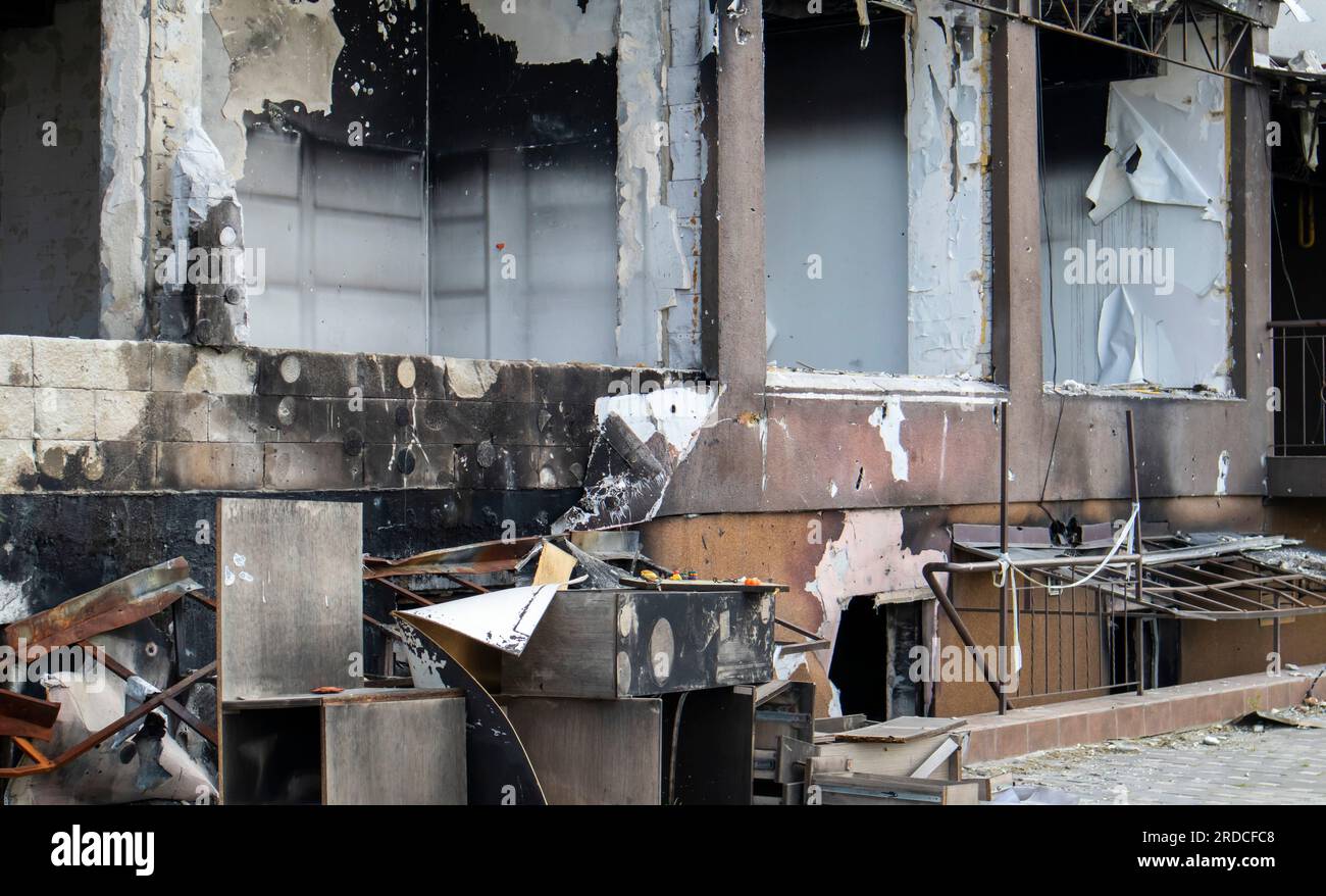 Residential high-rise building after a strong fire. Apartments and ...