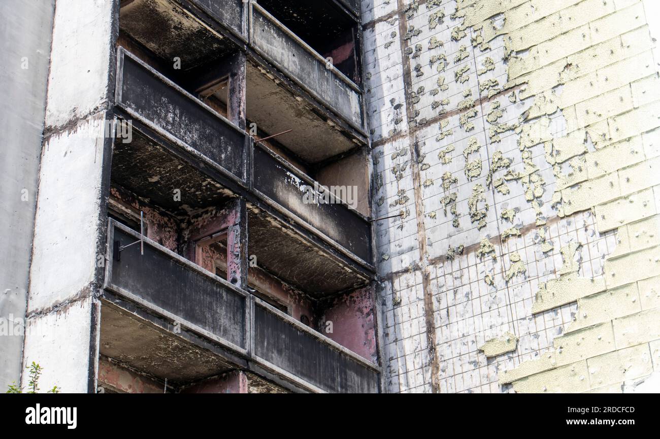 Residential high-rise building after a strong fire. Apartments and ...