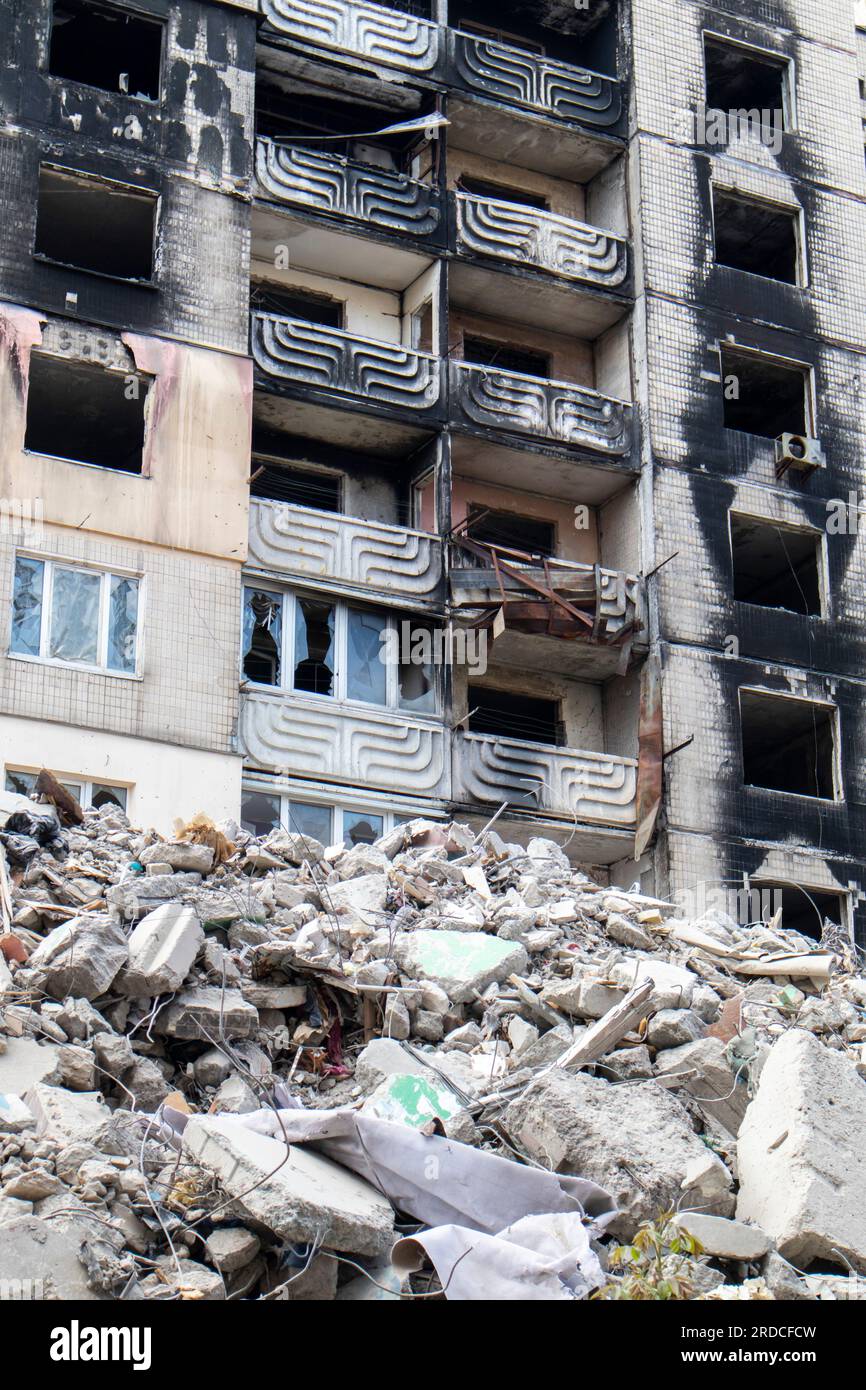 Residential high-rise building after a strong fire. Apartments and ...