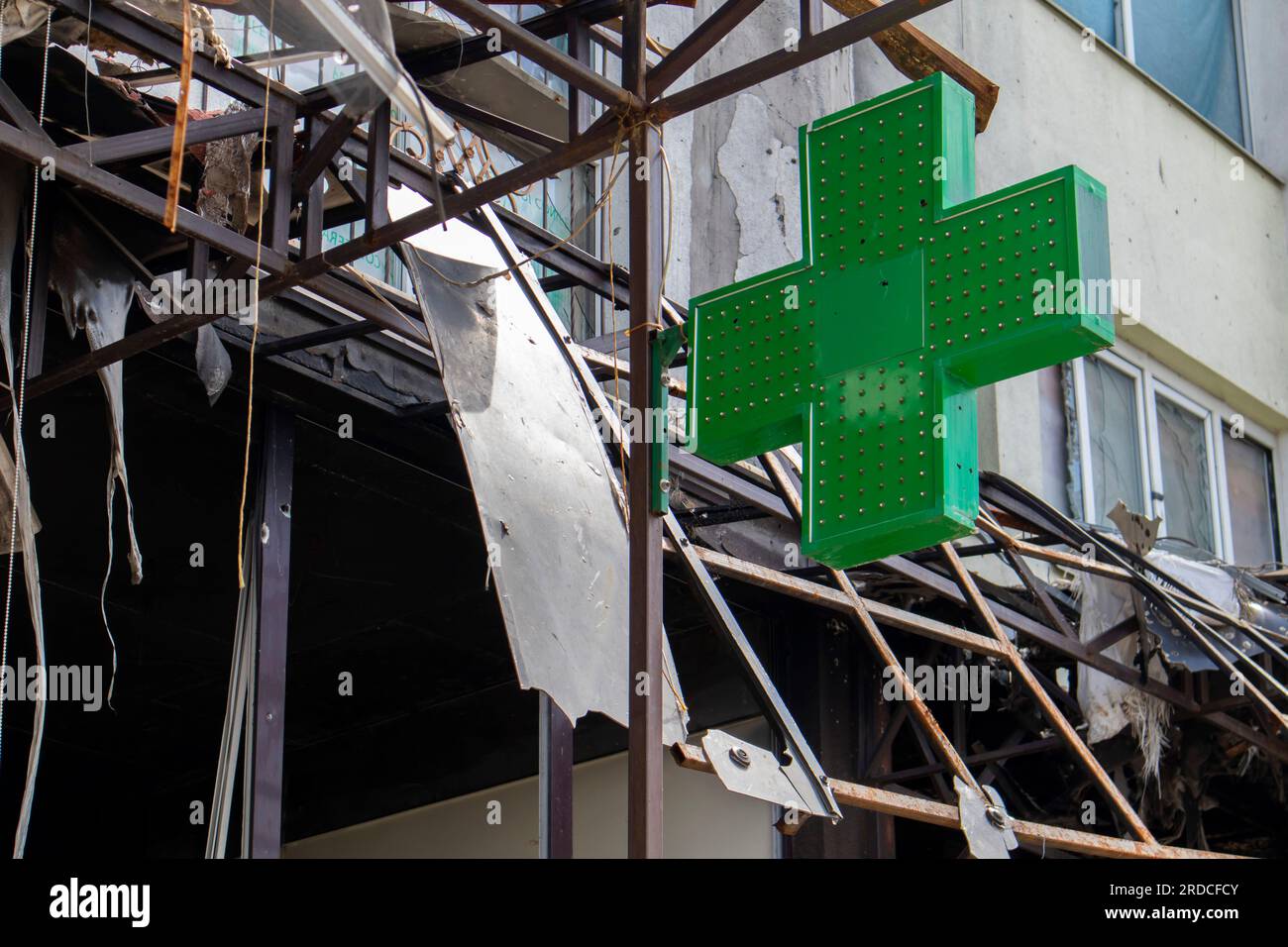 Residential high-rise building after a strong fire. Apartments and ...