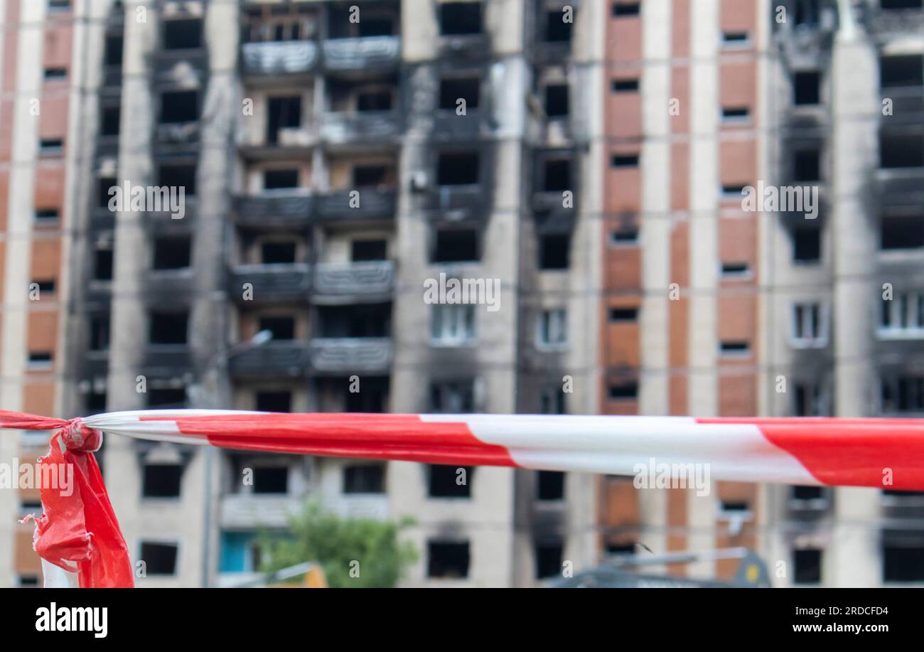 Residential high-rise building after a strong fire. Apartments and ...